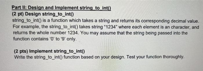 Solved Part Ii Design And Implement String To Int 2 Pt