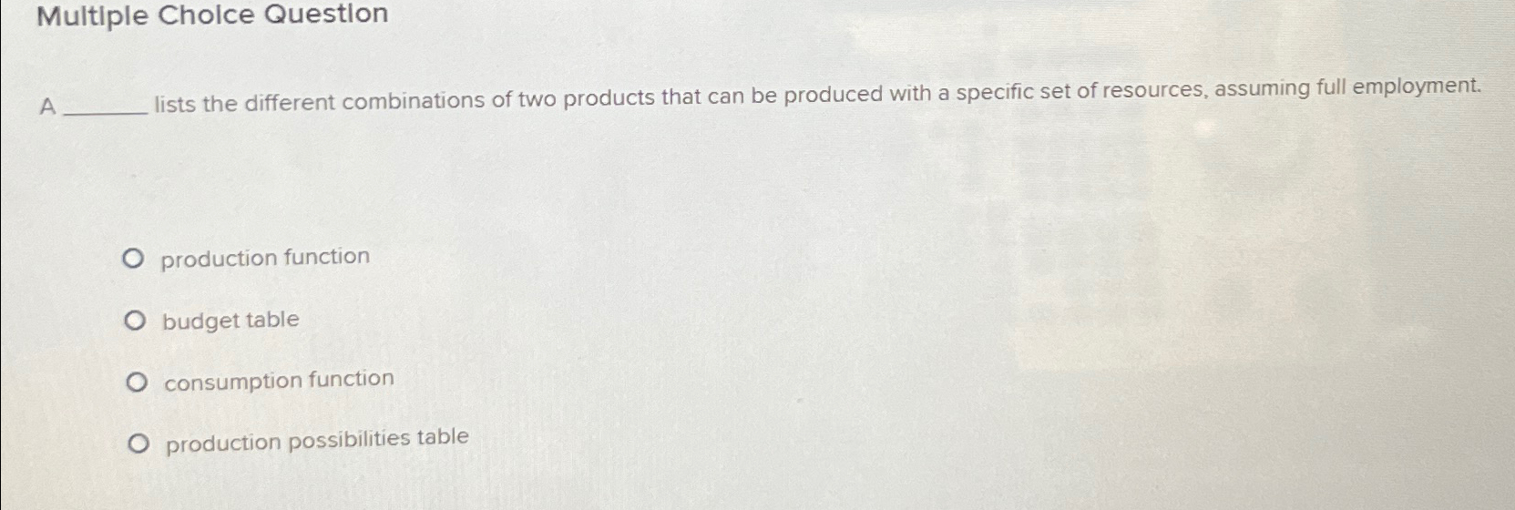Solved Multiple Cholce QuestionA lists the different | Chegg.com