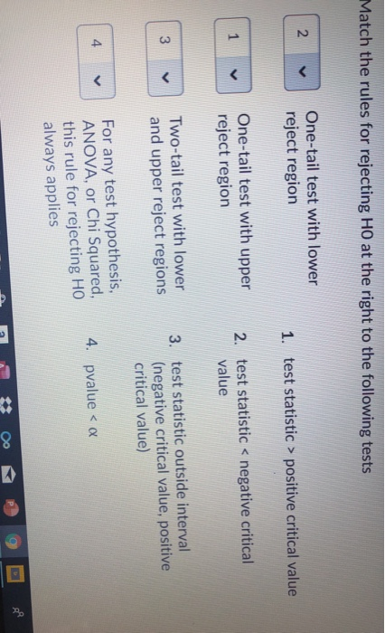 Solved Match the rules for rejecting HO at the right to the | Chegg.com