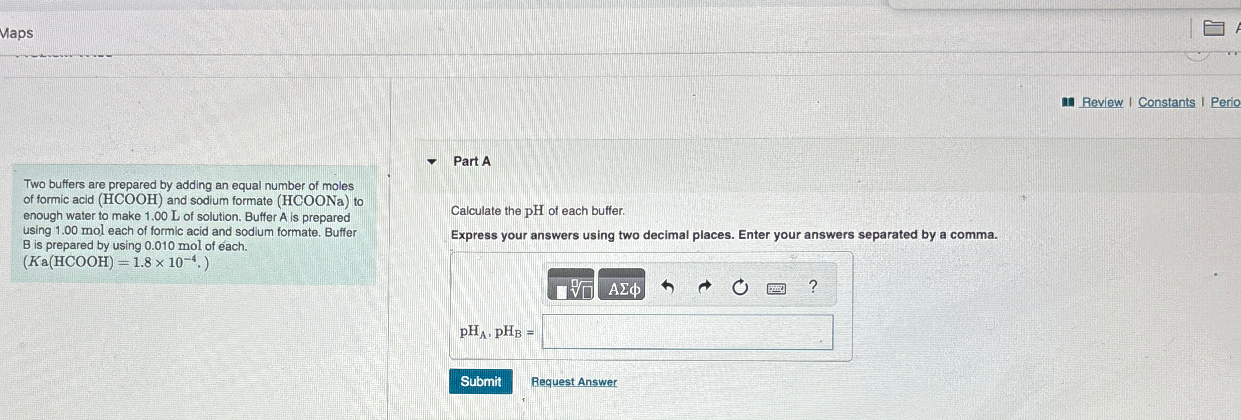 Solved MapsTwo buffers are prepared by adding an equal | Chegg.com