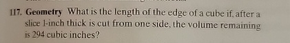 Solved Geometry What is the length of the edge of a cube if, | Chegg.com
