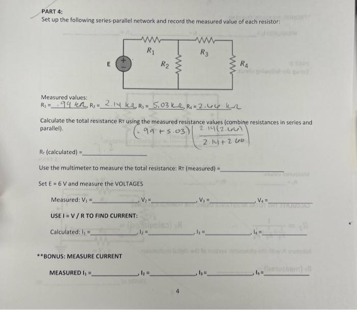 Solved PART 4: Set up the following series-parallel network | Chegg.com