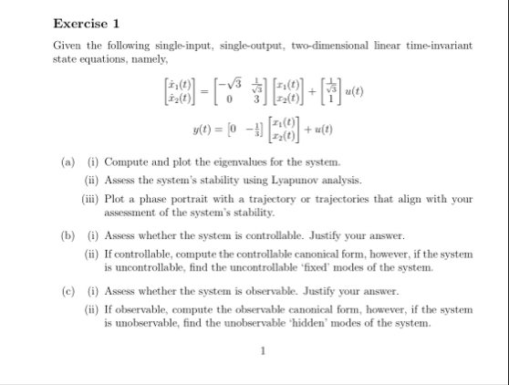 Exercise 1Given the following single-input, | Chegg.com