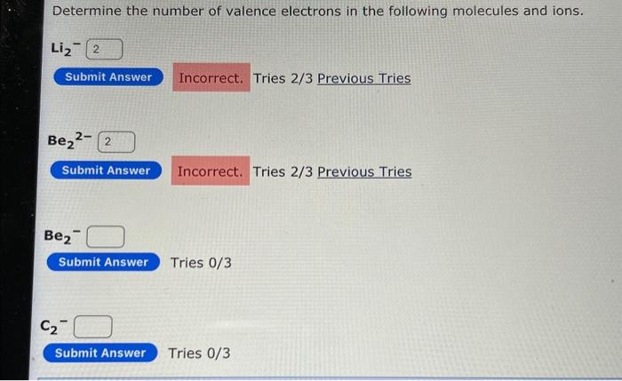 Solved Determine the number of valence electrons in the | Chegg.com