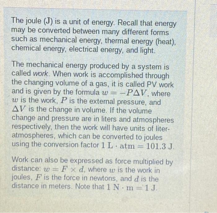 Solved The joule (J) is a unit of energy. Recall that energy | Chegg.com