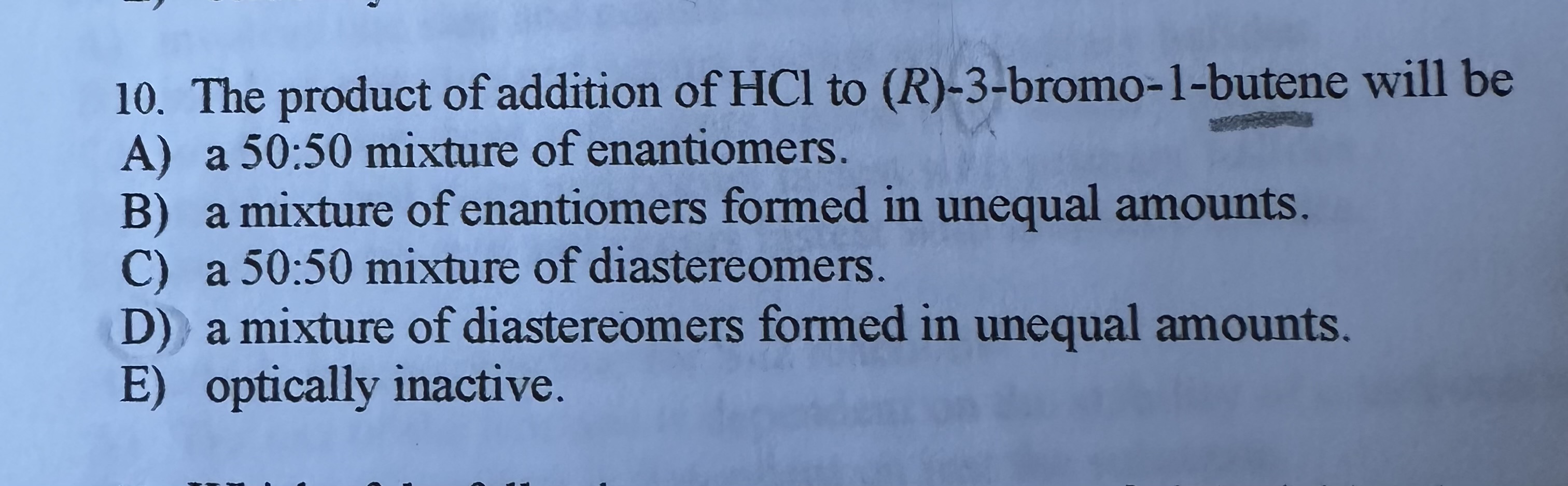 Solved The product of addition of HCl ﻿to | Chegg.com