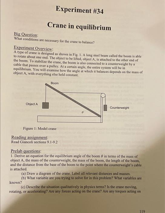 Solved Experiment #34 Crane in equilibrium Big Question: | Chegg.com