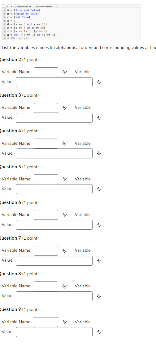 Solved List the variables names (in alphabetical order) ﻿and | Chegg.com