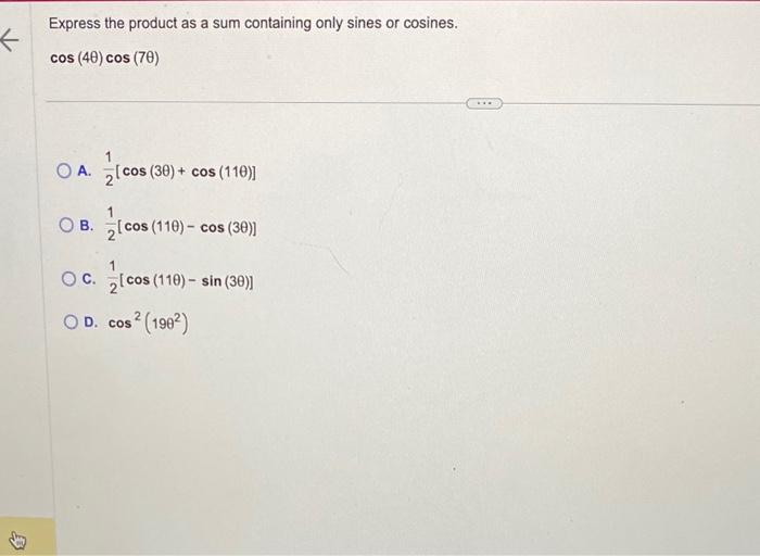 Solved Express the product as a sum containing only sines or | Chegg.com