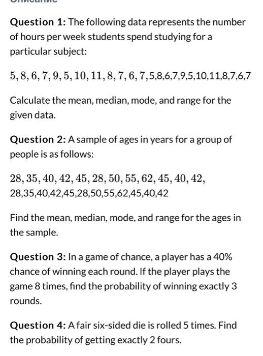 Solved Question 1: The following data represents the number | Chegg.com