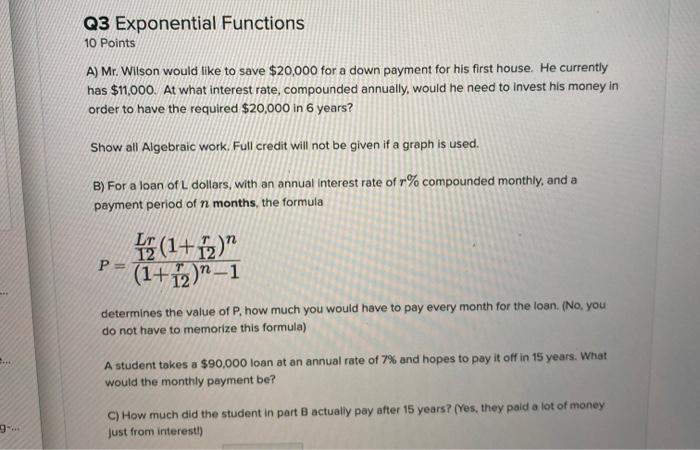 Solved Q3 Exponential Functions 10 Points A) Mr. Wilson | Chegg.com