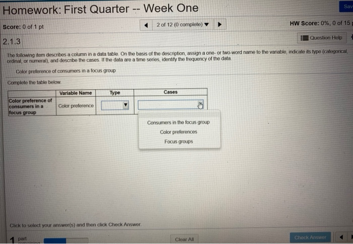 Solved Save Homework First Quarter Week One Score 0 Of