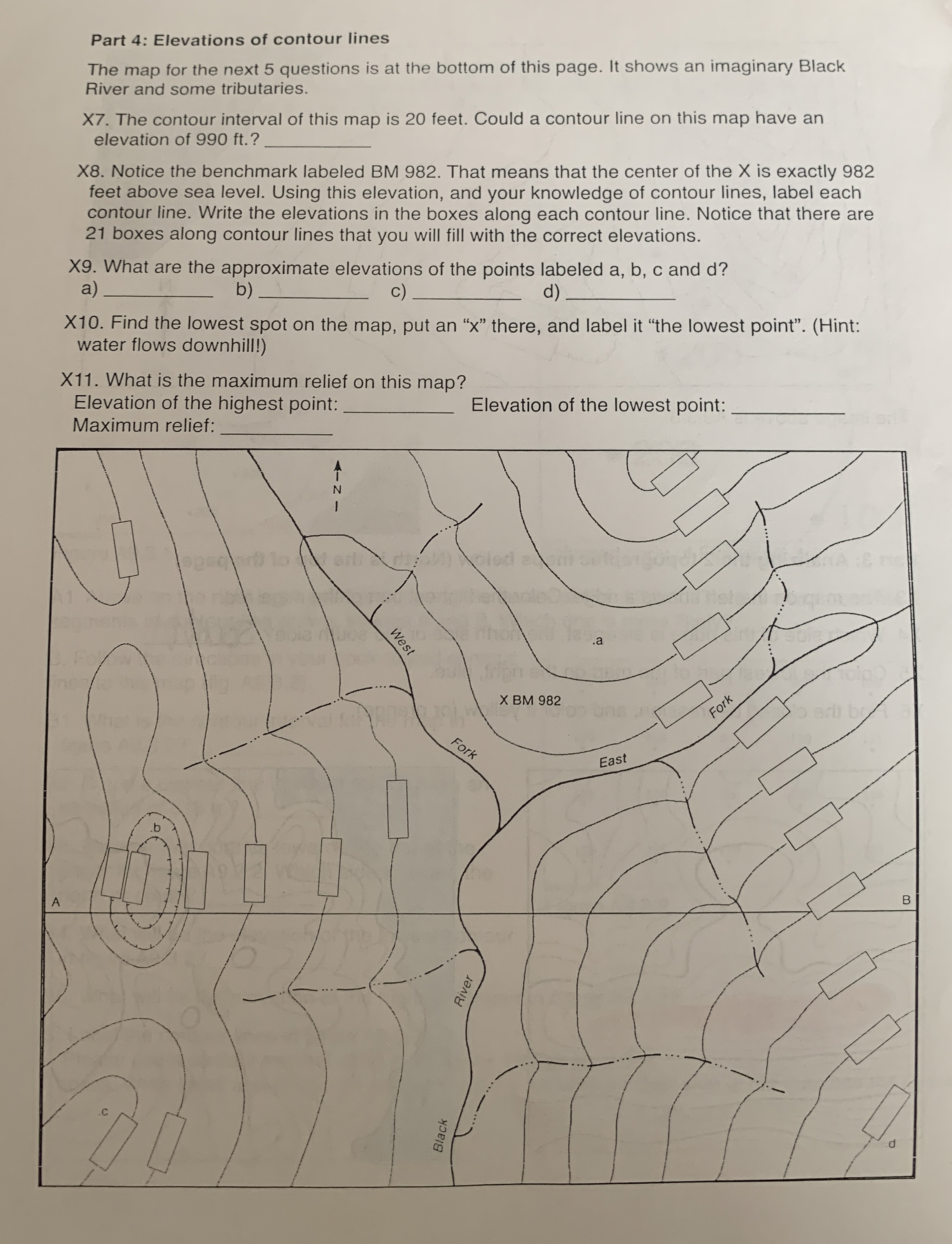 Solved Part 4: Elevations of contour linesThe map for the | Chegg.com