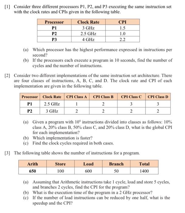 Solved [1] Consider three different processors P1, P2, and | Chegg.com