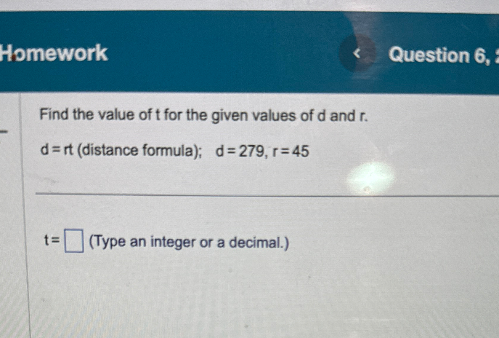 Solved HomeworkQuestion 6,Find the value of t ﻿for the given | Chegg.com