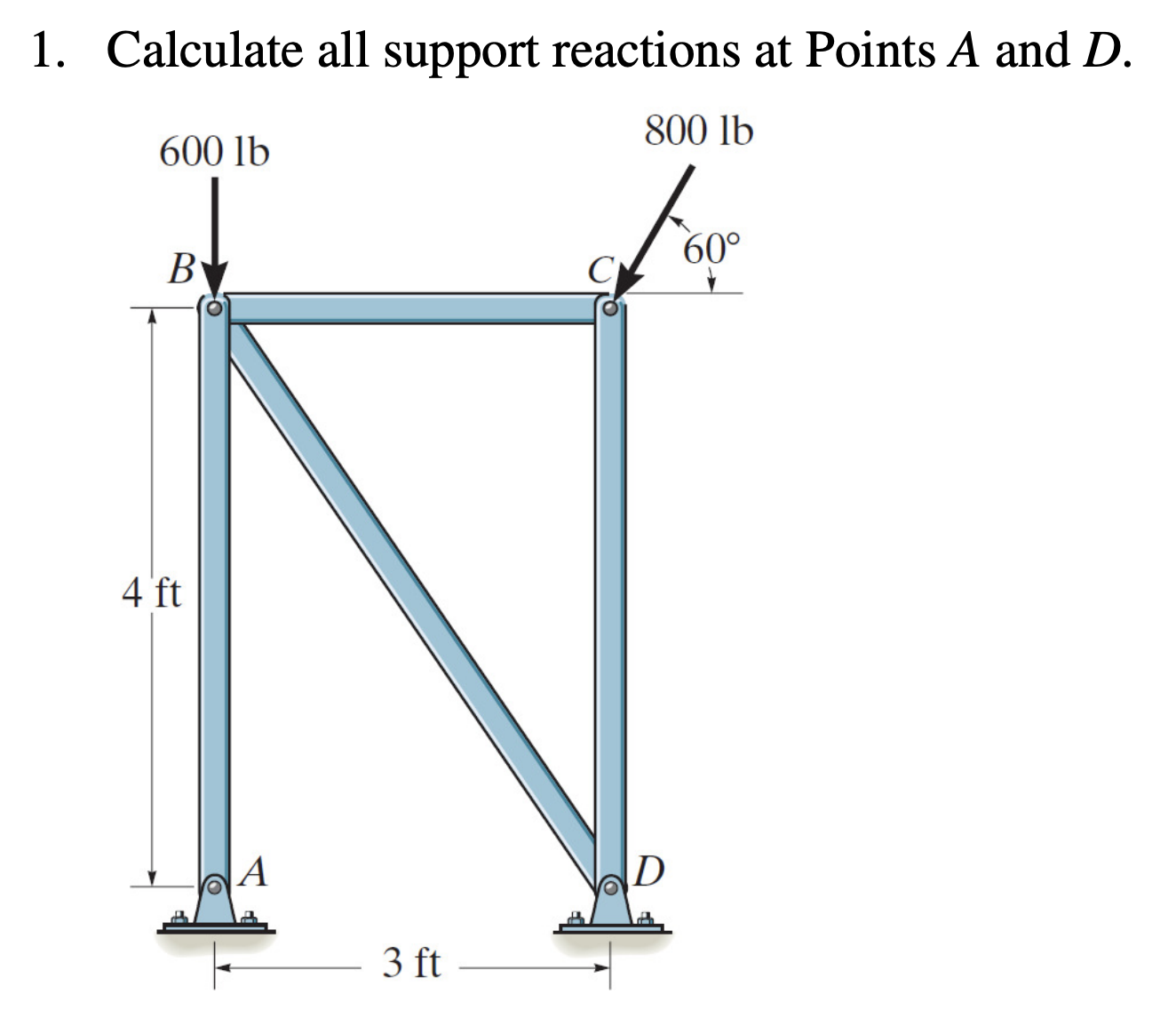 Solved 1. ﻿Calculate all support reactions at Points \( ﻿A | Chegg.com