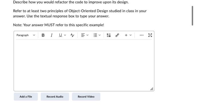 Solved Describe how you would refactor the code to improve | Chegg.com