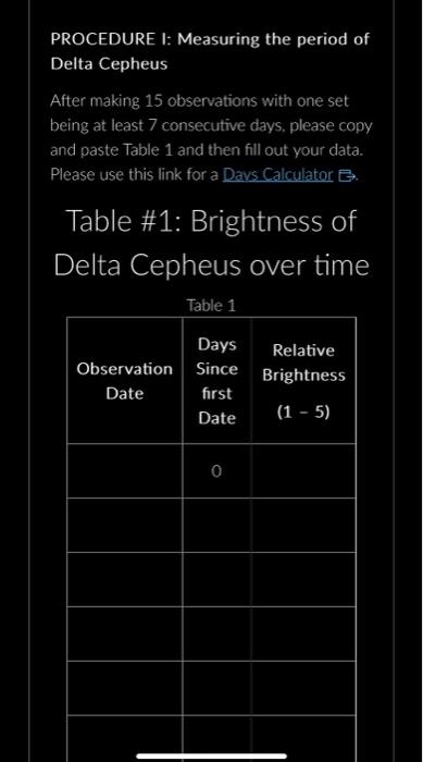 Solved PROCEDURE I: Measuring the period of Delta Cepheus 1. | Chegg.com