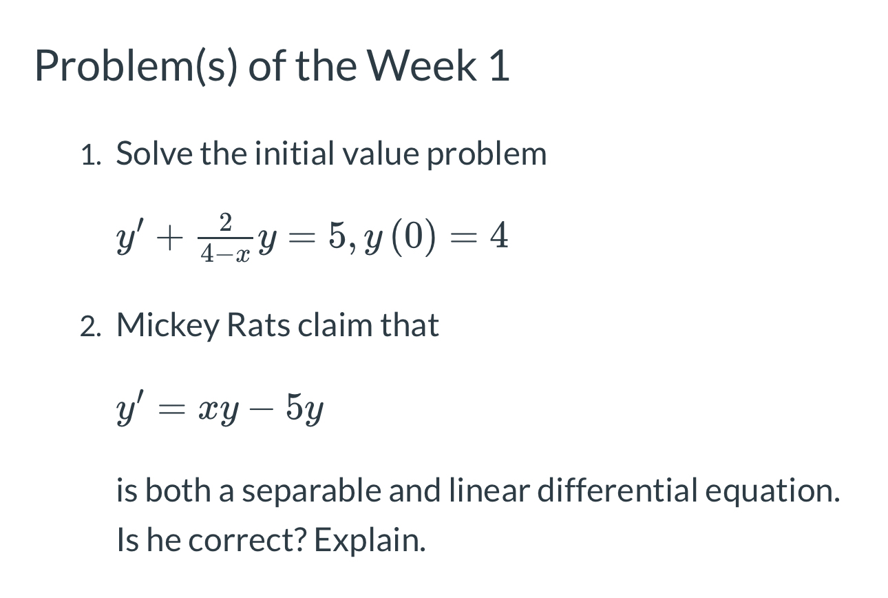 Solved Problem(s) ﻿of the Week 1Solve the initial value | Chegg.com