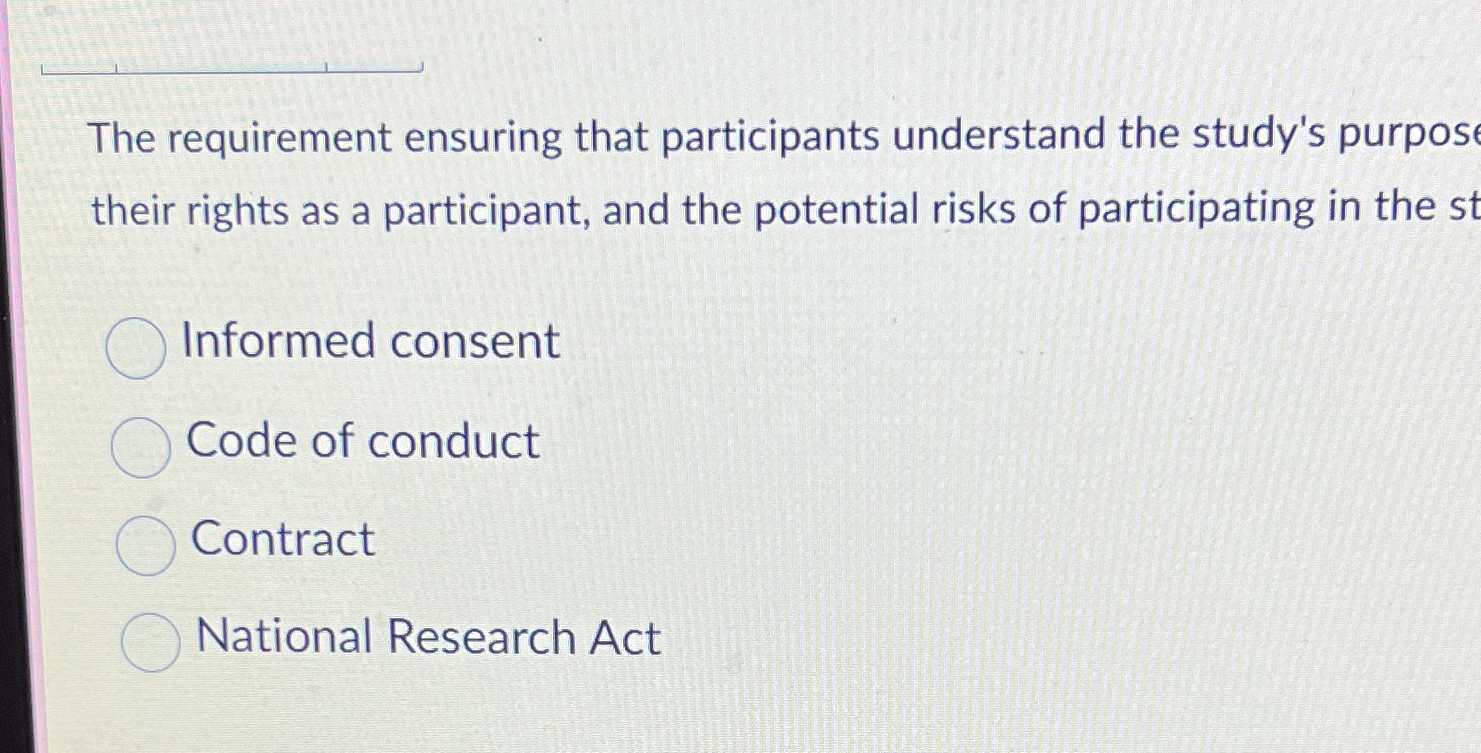 Solved The requirement ensuring that participants understand | Chegg.com