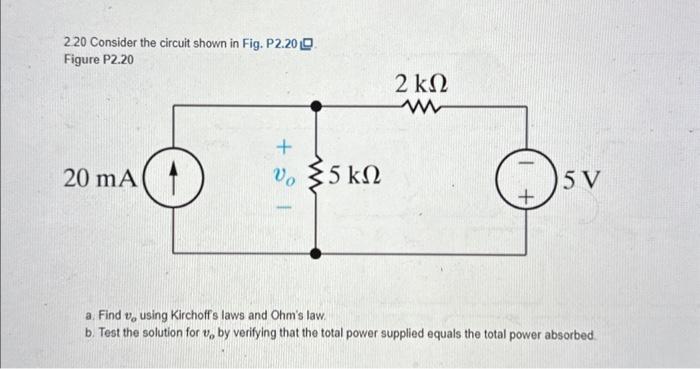 Solved 220 Consider the circuit shown in Fig. P2.20 므 Figure | Chegg.com