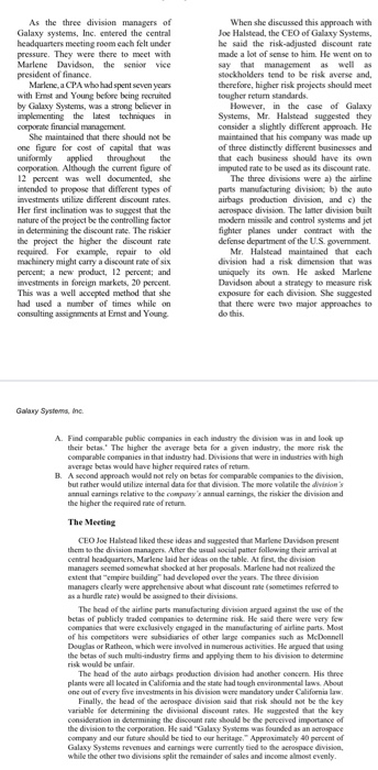 Solved As the three division managers of Galaxy systems, | Chegg.com