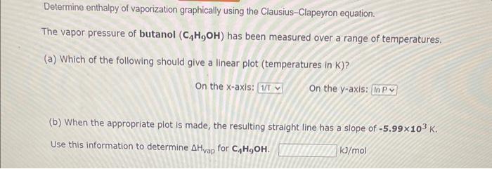 Solved Determine enthalpy of vaporization graphically using | Chegg.com
