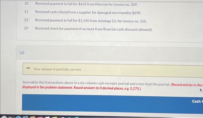 Solved 10 Received payment in full for $635 from Morrow for | Chegg.com