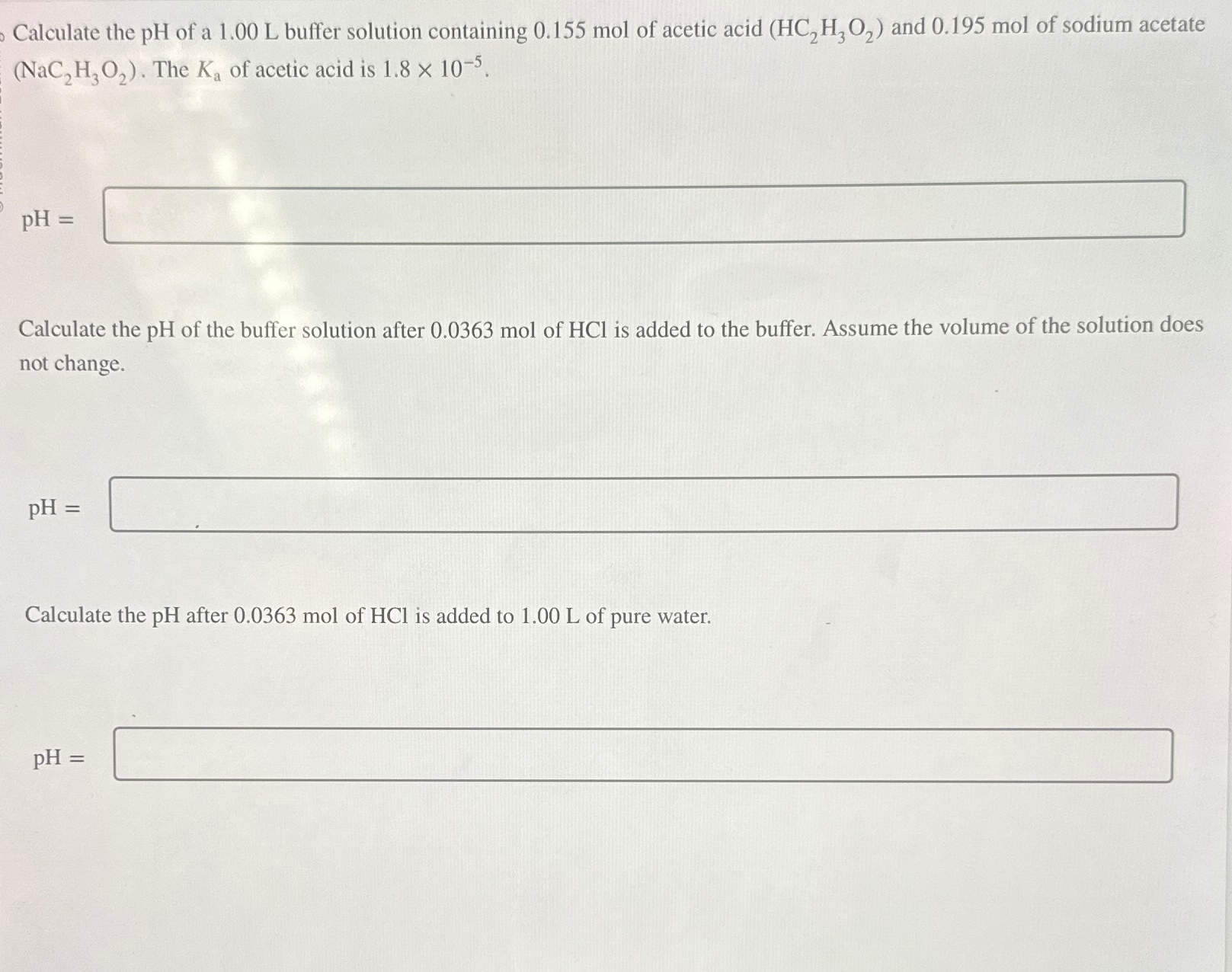 Solved Calculate the pH ﻿of a 1.00L ﻿buffer solution | Chegg.com