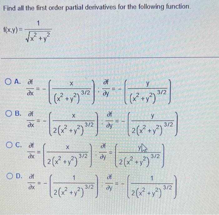 Solved Find all the first order partial derivatives for the | Chegg.com