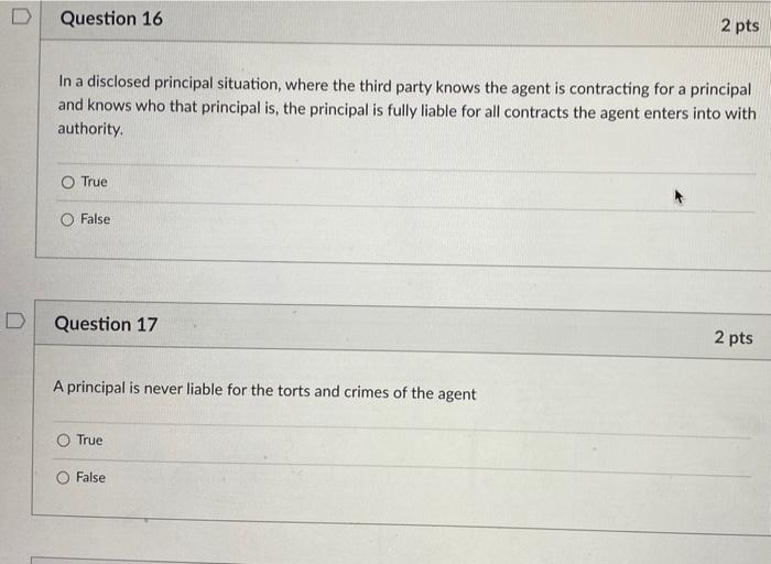 Solved D Question 16 2 pts In a disclosed principal | Chegg.com