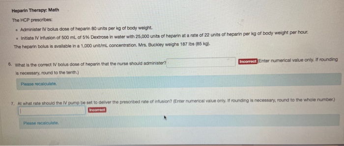 Solved Heparin Therapy: Math The HCP prescribes: • | Chegg.com