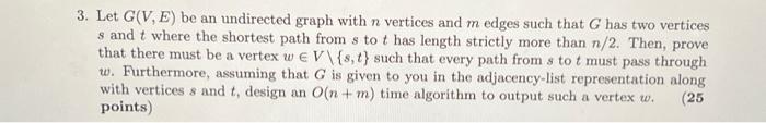 Solved 3. Let G(V,E) be an undirected graph with n vertices | Chegg.com