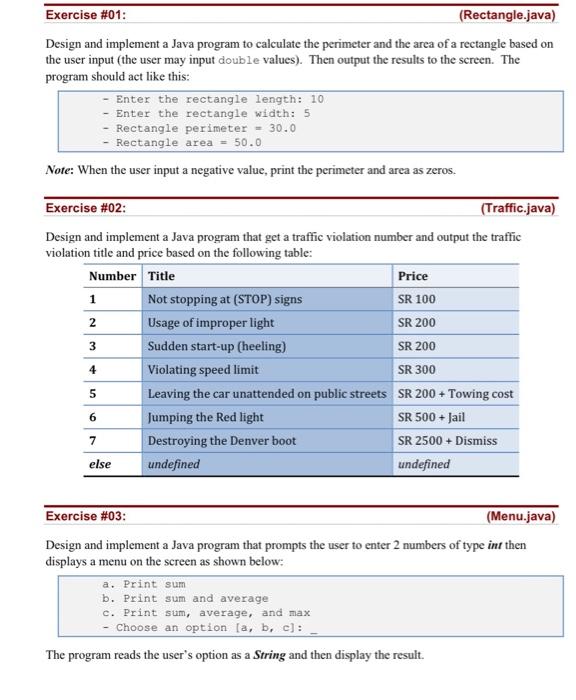 Solved Exercise #01: (Rectangle.java) Design and implement a | Chegg.com