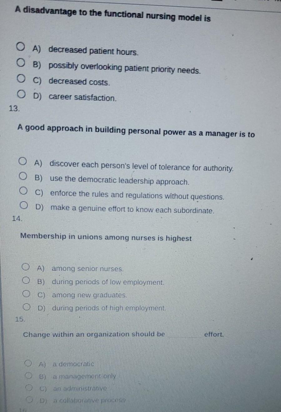 Solved A disadvantage to the functional nursing model is OA) | Chegg.com