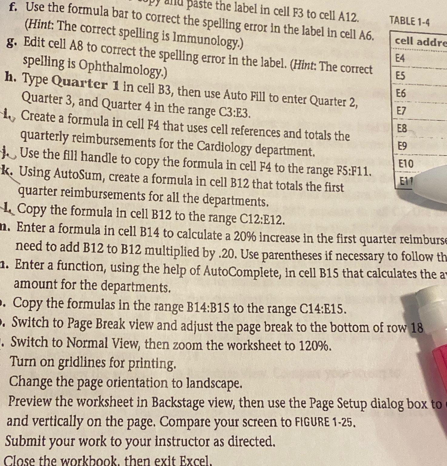 Solved paste the label in cell F3 ﻿to cell A12.the spelling | Chegg.com