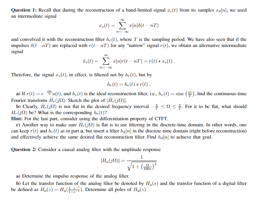 Question 1: Recall that during the reconstruction of | Chegg.com
