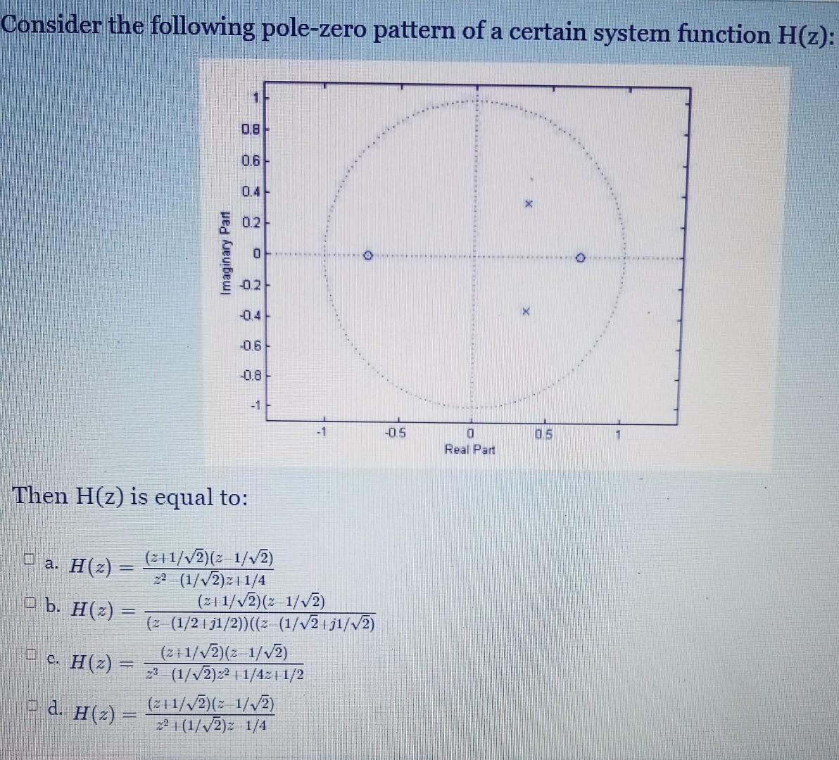 Solved Consider the following pole-zero pattern of a certain | Chegg.com
