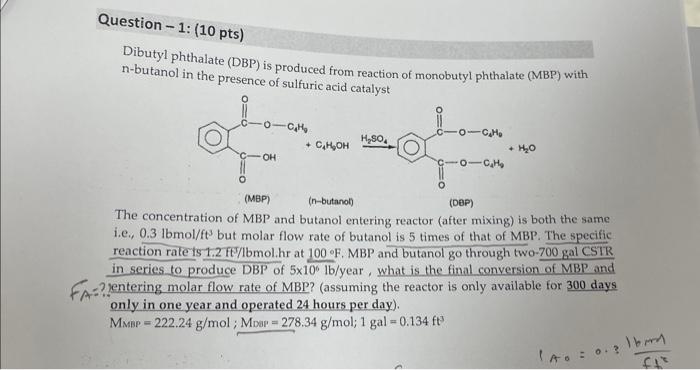 Dibutyl phthalate (DBP) is produced from reaction of | Chegg.com