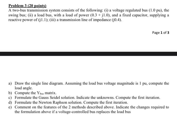 Solved Problem 3 (20 points) A two-bus transmission system | Chegg.com