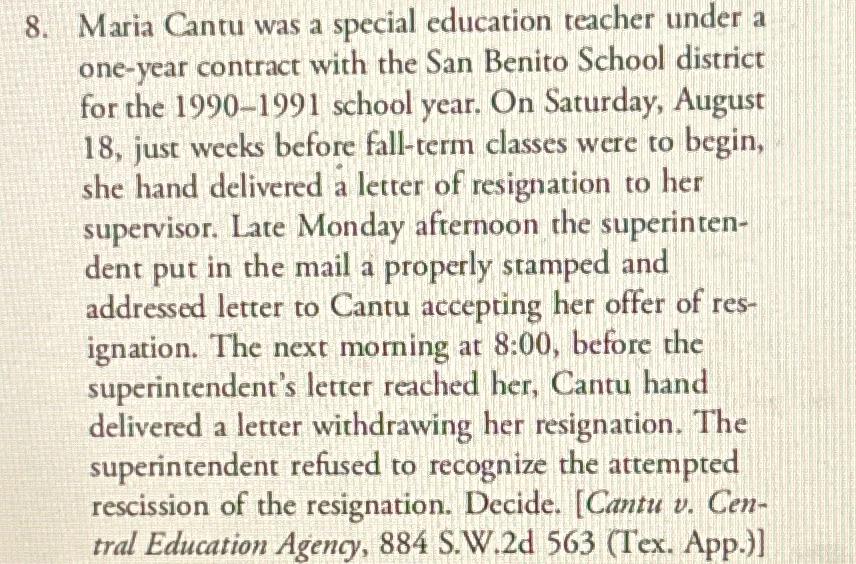 Solved Maria Cantu was a special education teacher under a | Chegg.com
