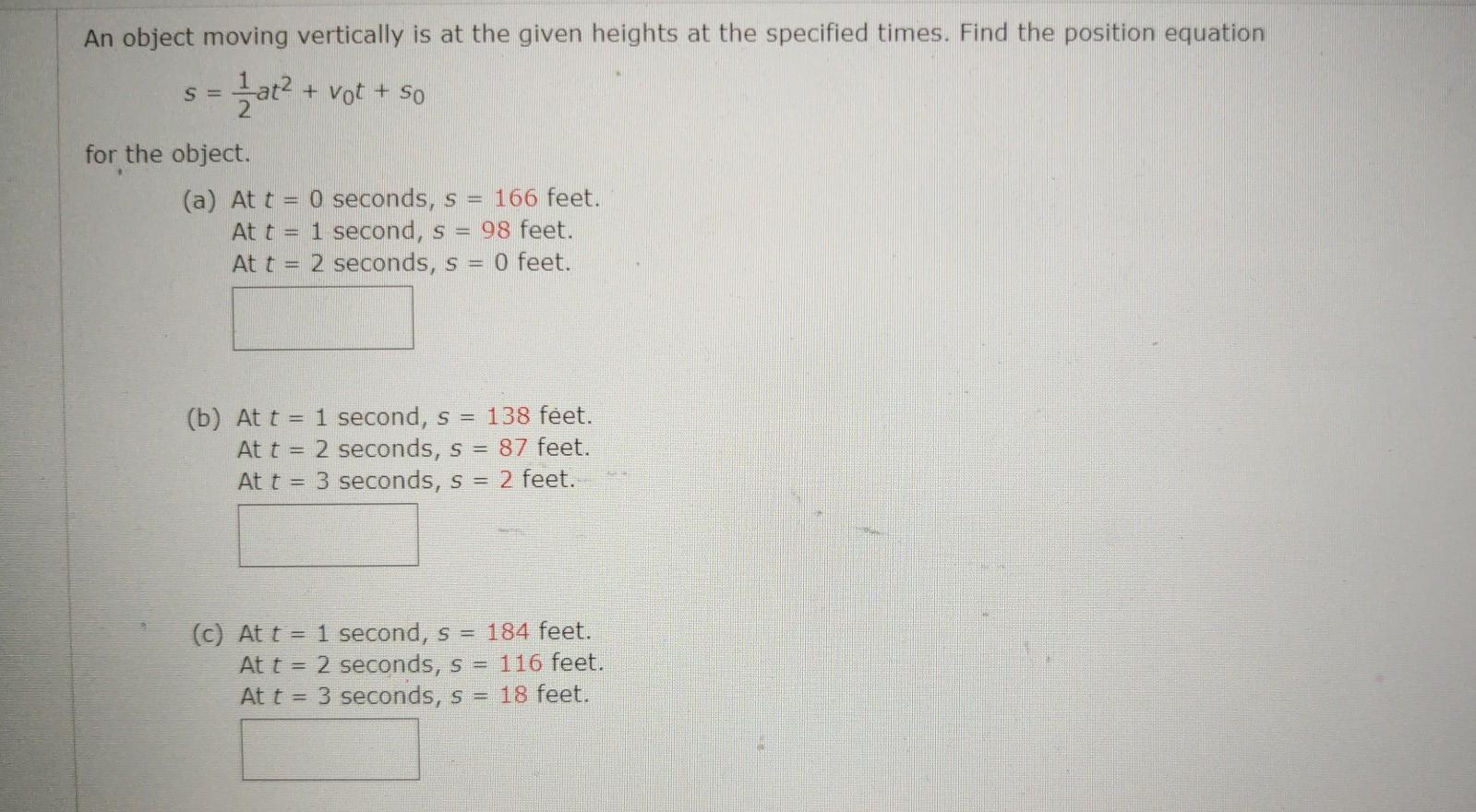 Solved An object moving vertically is at the given heights | Chegg.com