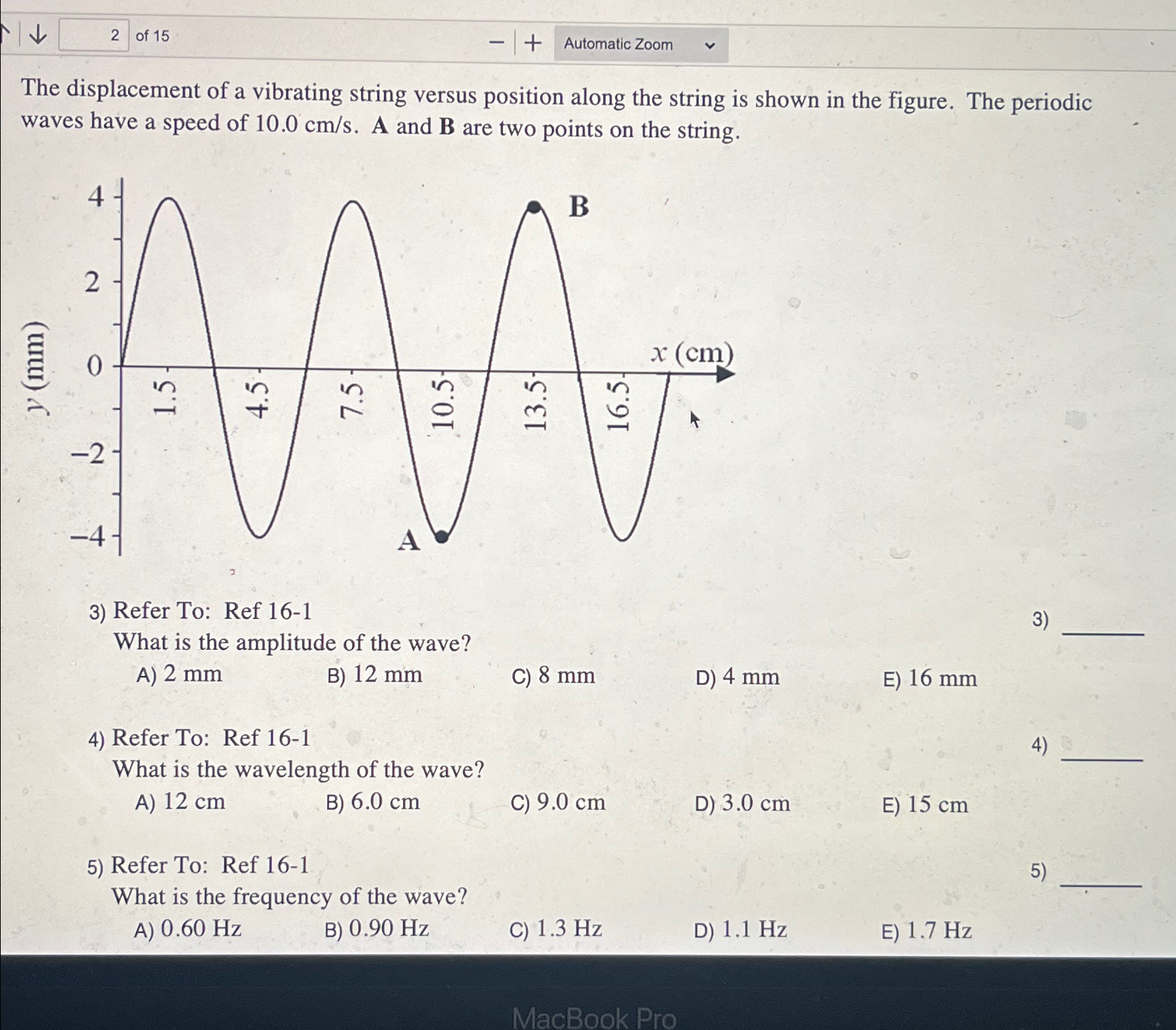 Solved of 15Automatic ZoomThe displacement of a vibrating | Chegg.com