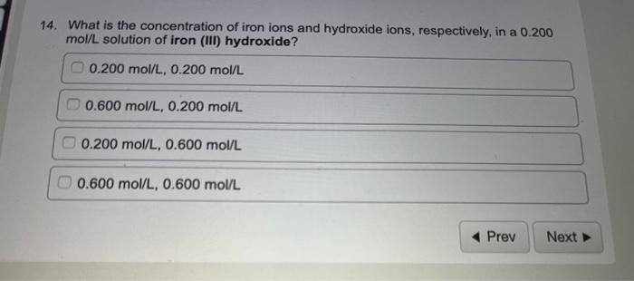 Solved 14. What is the concentration of iron ions and | Chegg.com