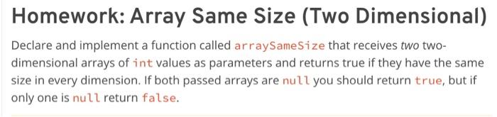 Solved Homework: Array Same Size (Two Dimensional) Declare | Chegg.com