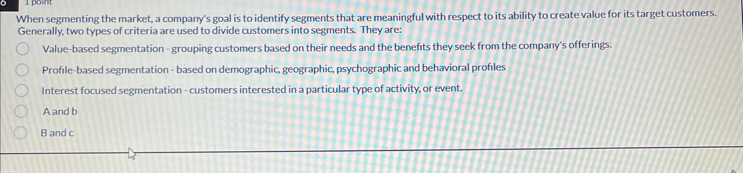 Solved When segmenting the market, a company's goal is to | Chegg.com