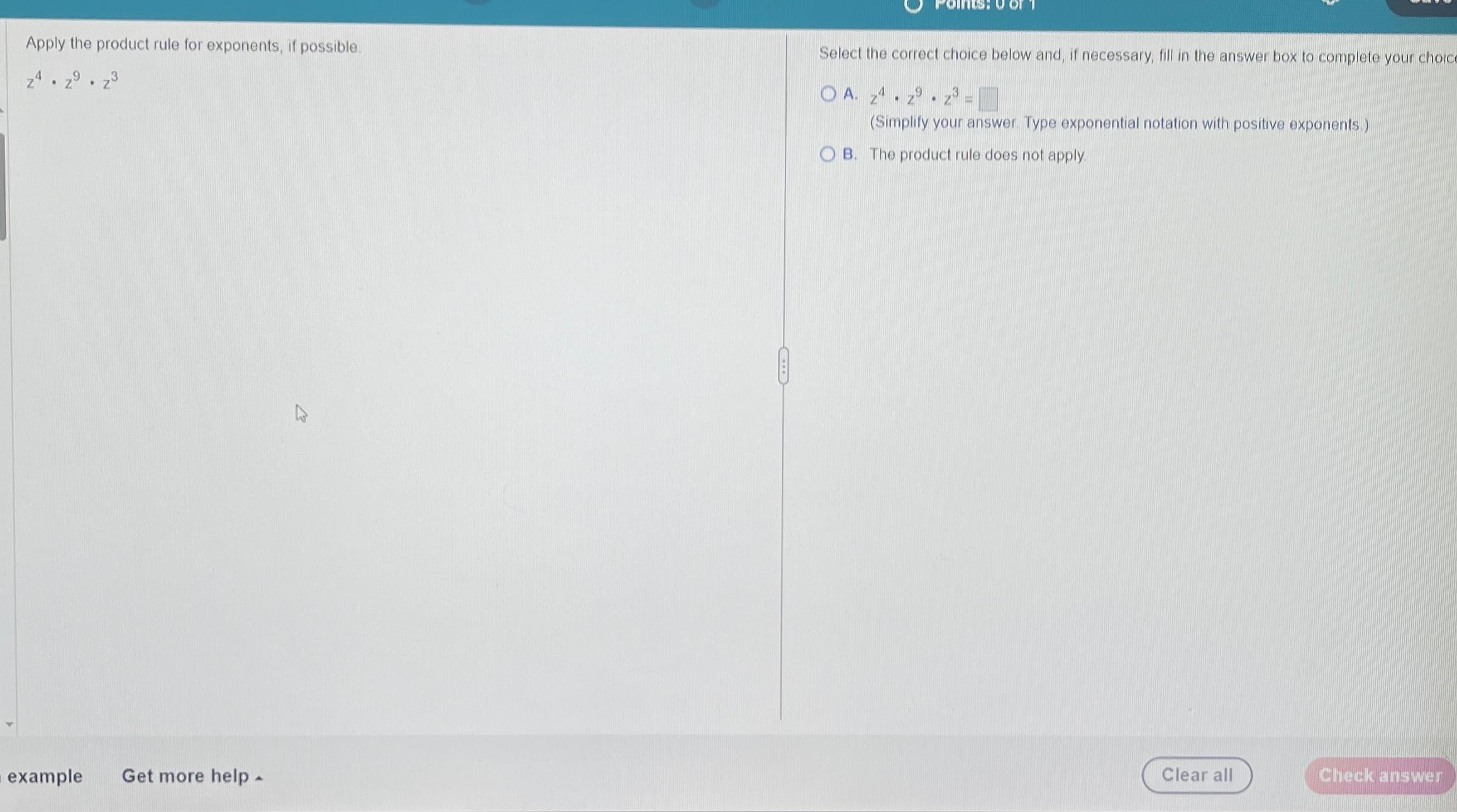 Solved Apply the product rule for exponents, if | Chegg.com