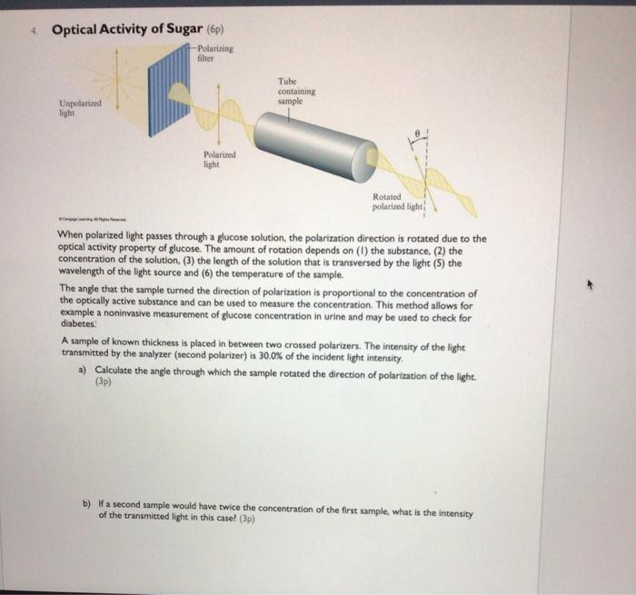 Solved 4. Optical Activity of Sugar (6p) Polarizing filter | Chegg.com