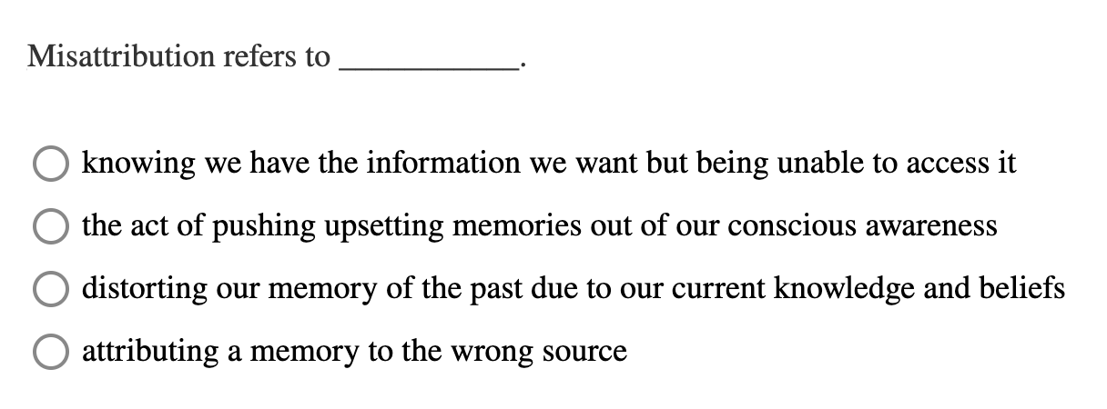 Solved Misattribution refers toknowing we have the | Chegg.com