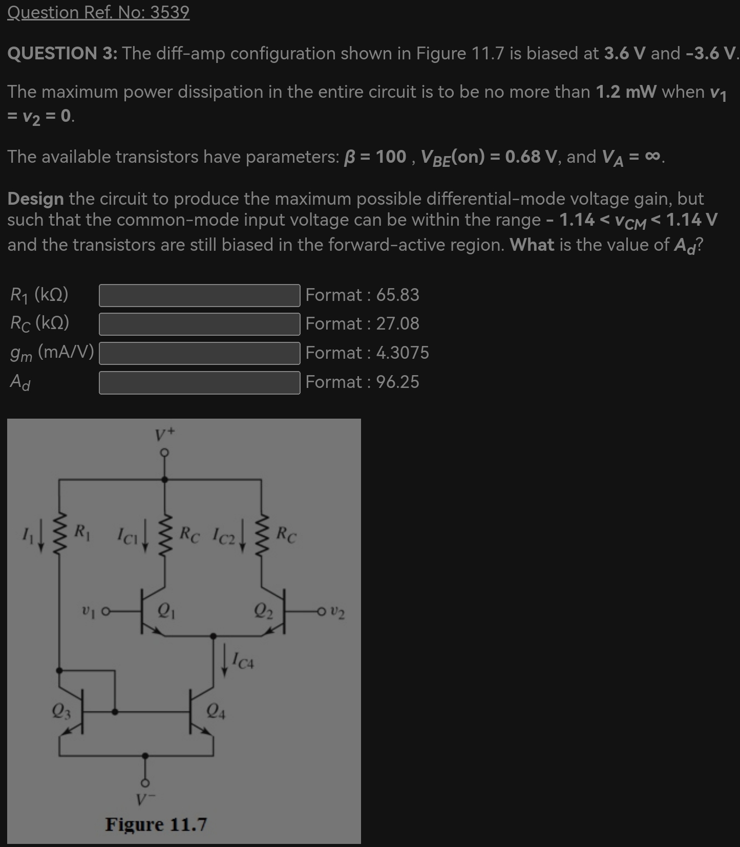 Solved Question Ref. No: 3539QUESTION 3: The diff-amp | Chegg.com